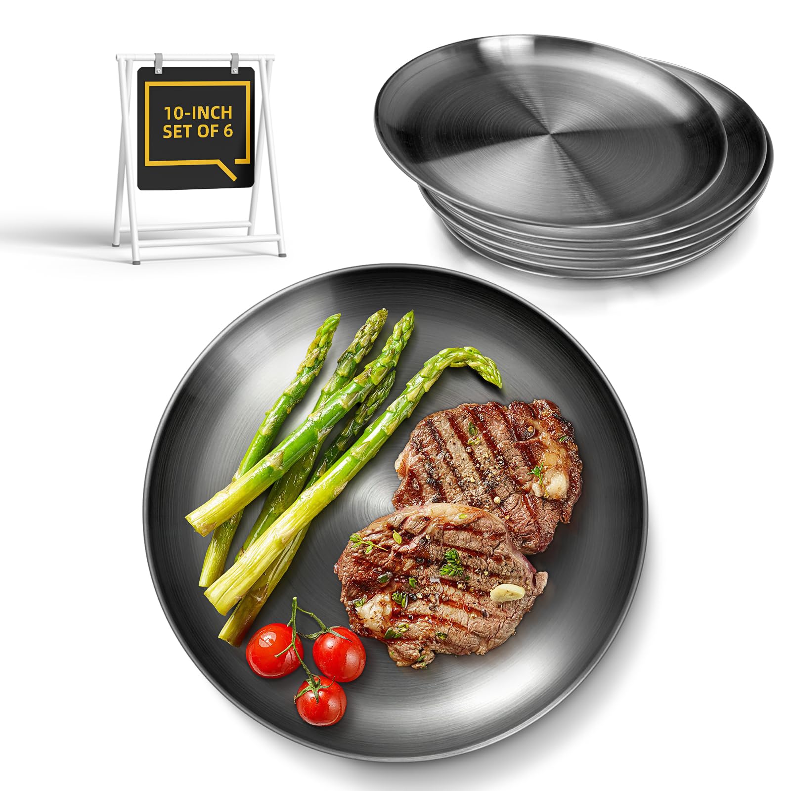Amazon.com: Bakpoco Stainless Steel Dinner Plates Set of 6, 10inch ...