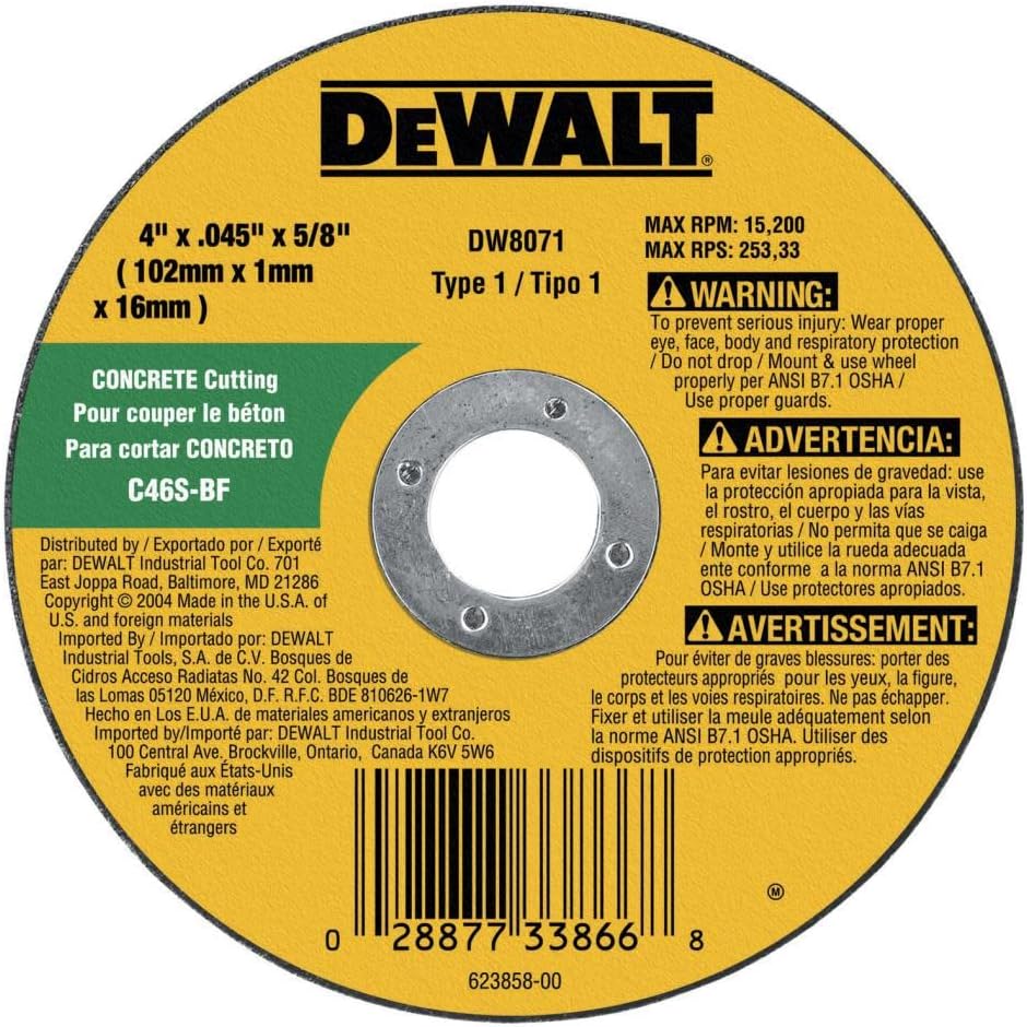 Amazon.com: DeWalt DW8071 Concrete/Masonry Wheel, 4-Inch X .045-Inch X ...