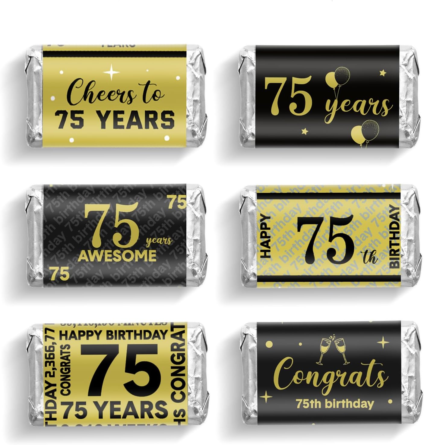 Amazon.com: Black and Gold 75th Birthday Party Favor Stickers - 180 ...