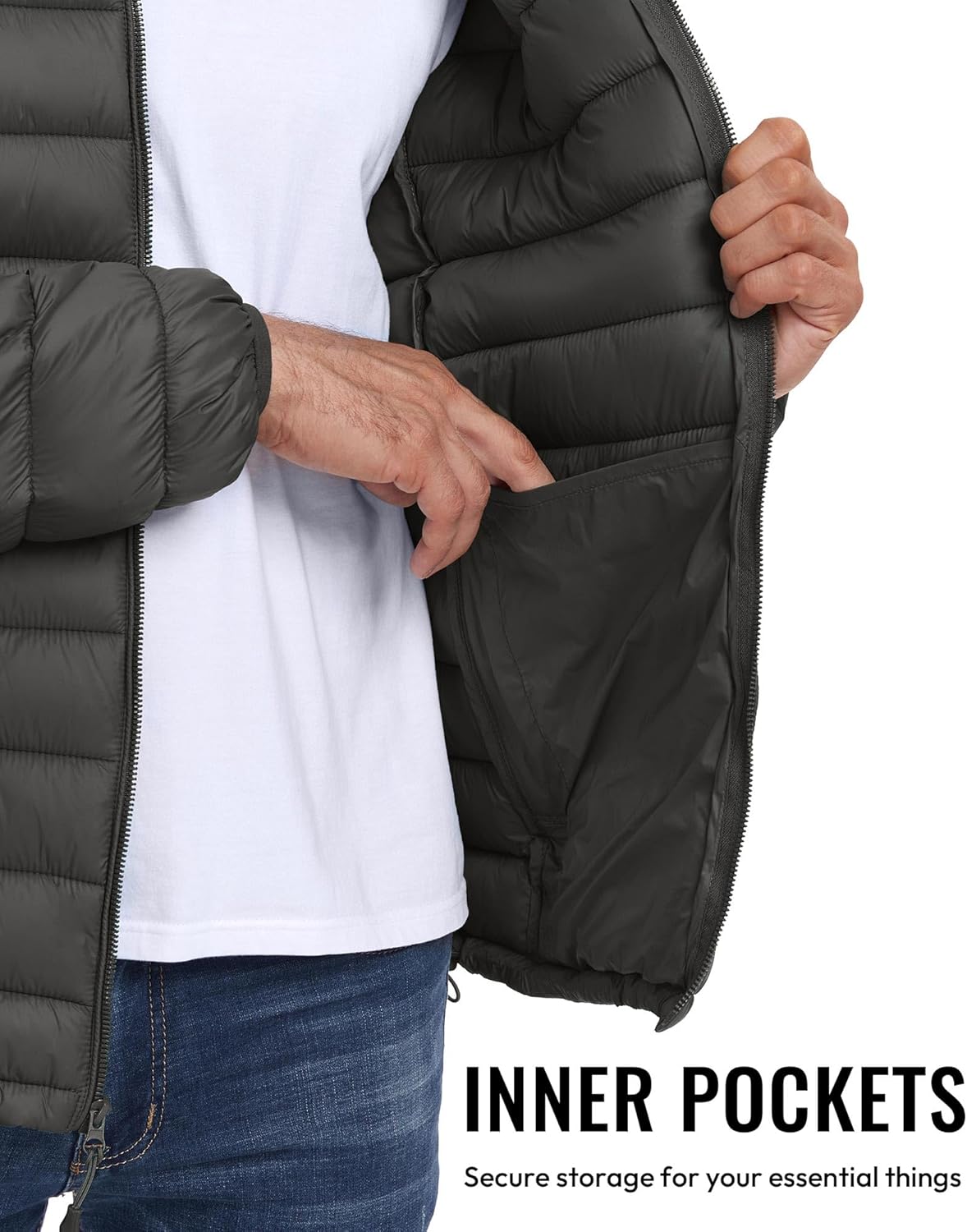 Mens Lightweight Puffer Jackets Zipper Down Jacket Windproof Warm ...