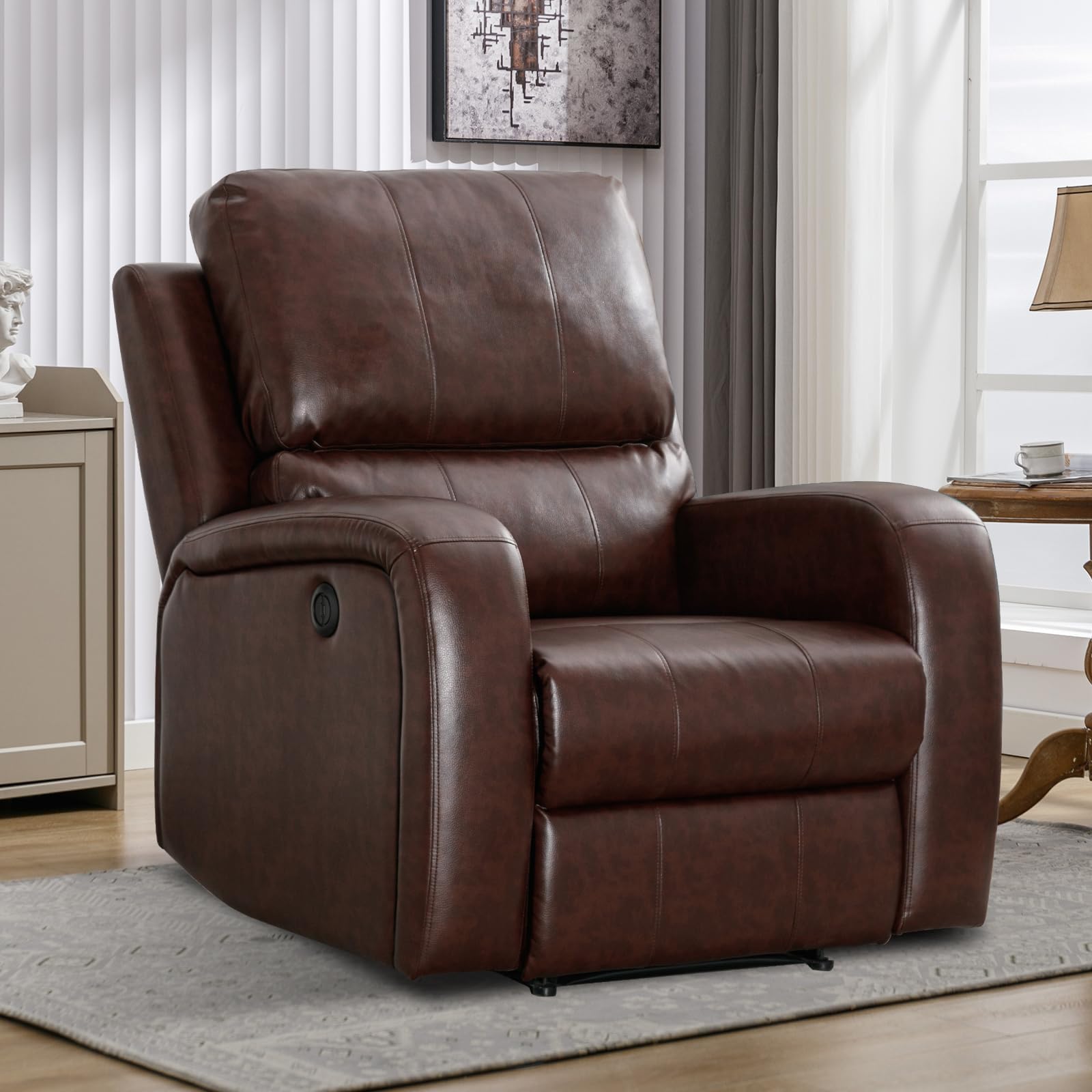 Amazon.com: ANJ Classic Power Recliner Chair, Overstuffed Faux Leather ...