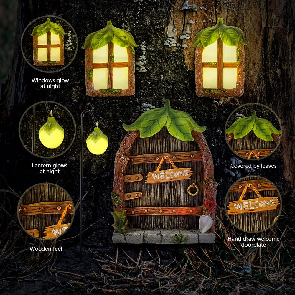 Maxjaa Miniature Fairy Tree Decorations, Luminous Outdoor Tree Door and ...