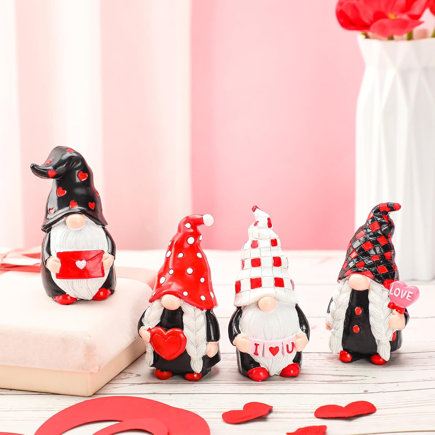 Amazon.com: Wenqik 4 Pcs Valentines Day Decor Resin Valentine Gnomes ...
