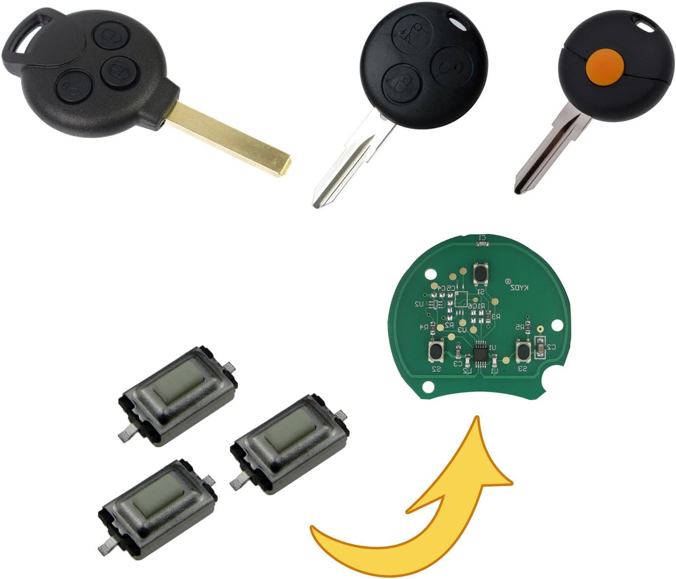 Auto Schlüssel Funk Fernbedienung 1x Gehäuse + 1x Rohling + 1x ...