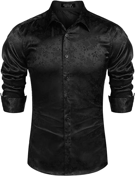 COOFANDY Mens Floral Rose Printed Long Sleeve Dress Shirts Prom Wedding ...