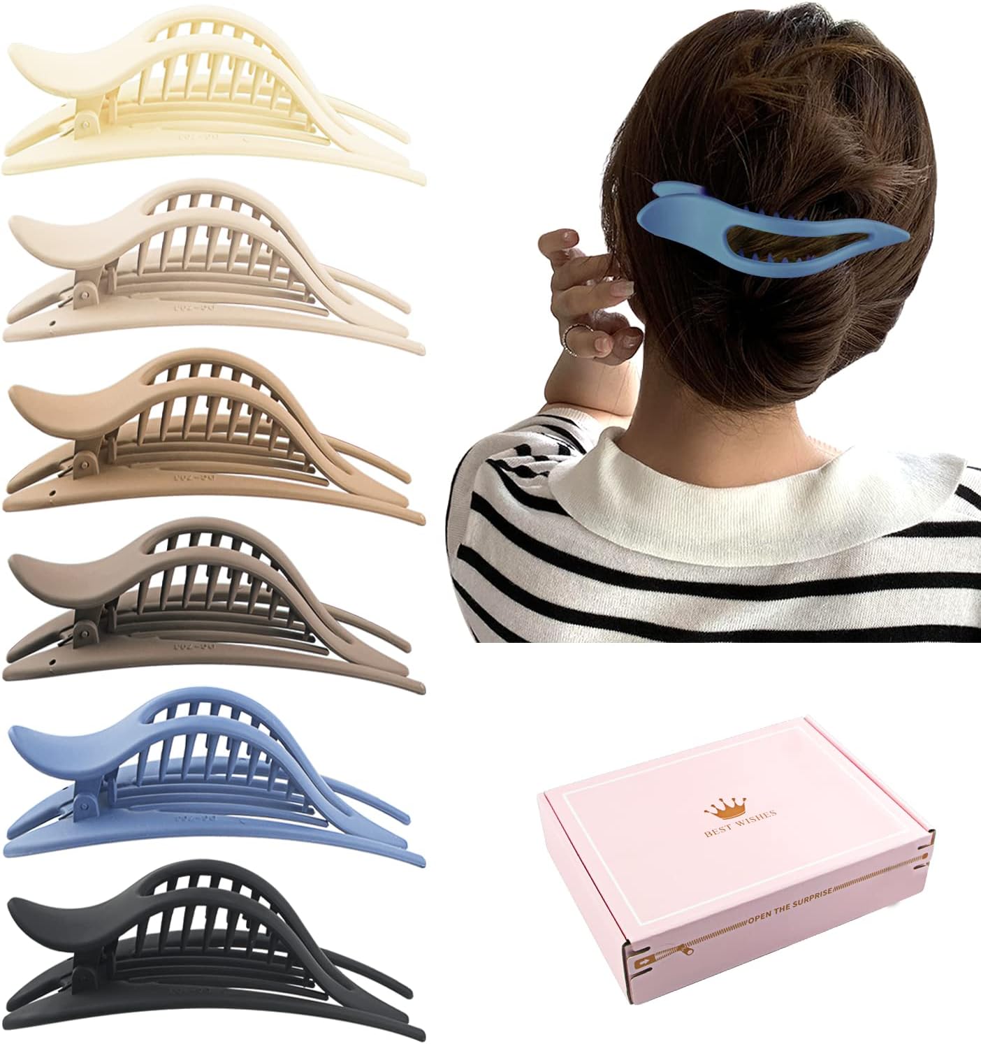 Amazon.com : 6 Pcs Large French Style Curved Claw Clips, 5" Strong Hold ...