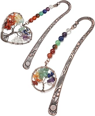 Amazon.com: 4 Pcs 7 Chakra Crystal Bookmark Antique Copper Metal ...