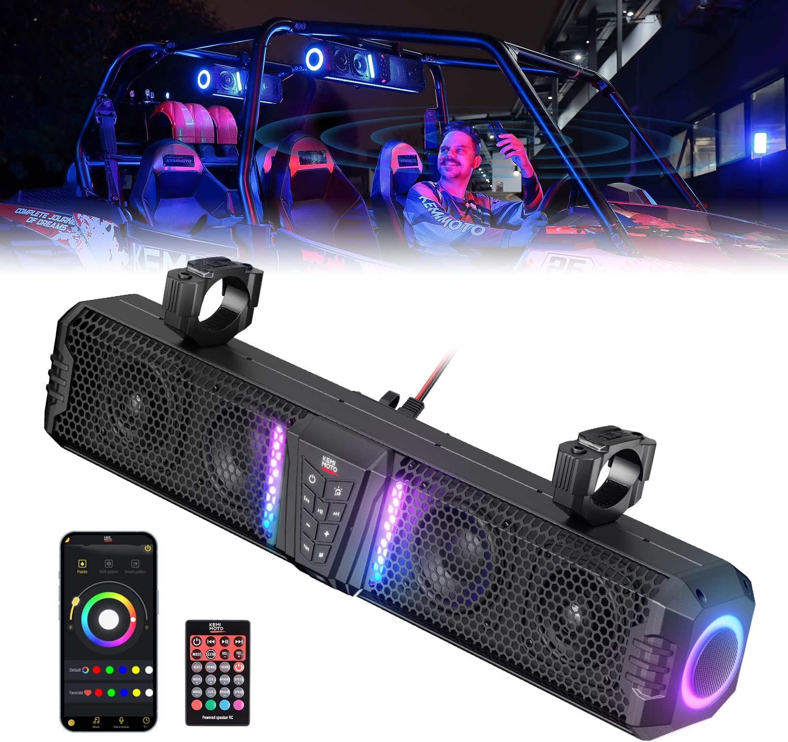 KEMIMOTO Midnight 60 26-inch UTV Sound Bar Waterproof IP66, Peak Power ...