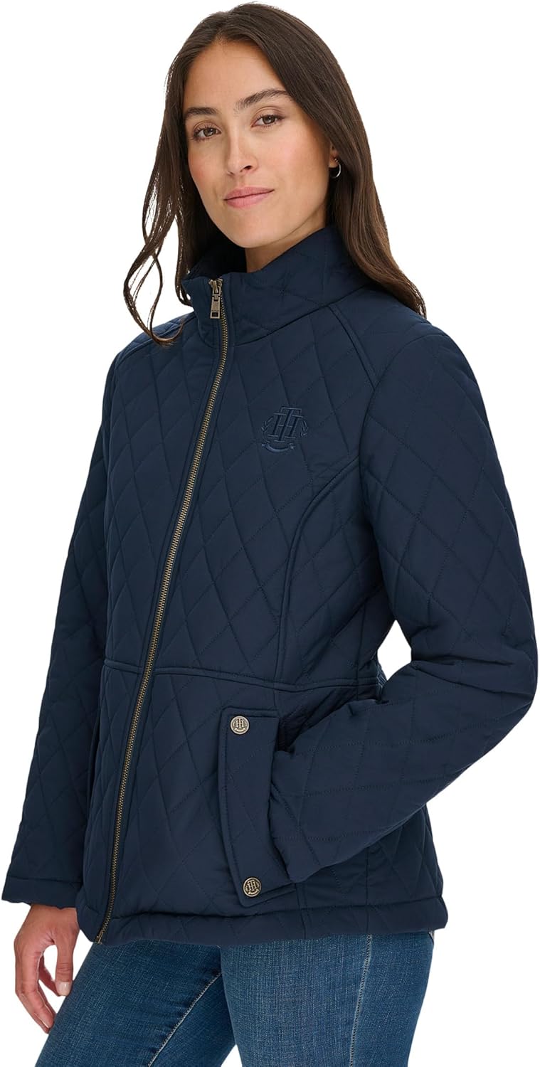Tommy Hilfiger Women's Brass Hardware Transitional Barn Jacket Quilted Coat