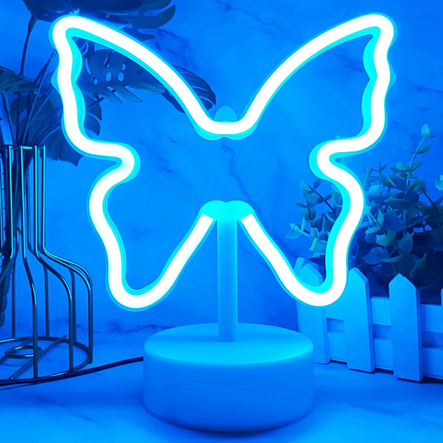 VIFULIN Led Butterfly Lights Ice Blue Neon Sign, Table USB/Battery ...