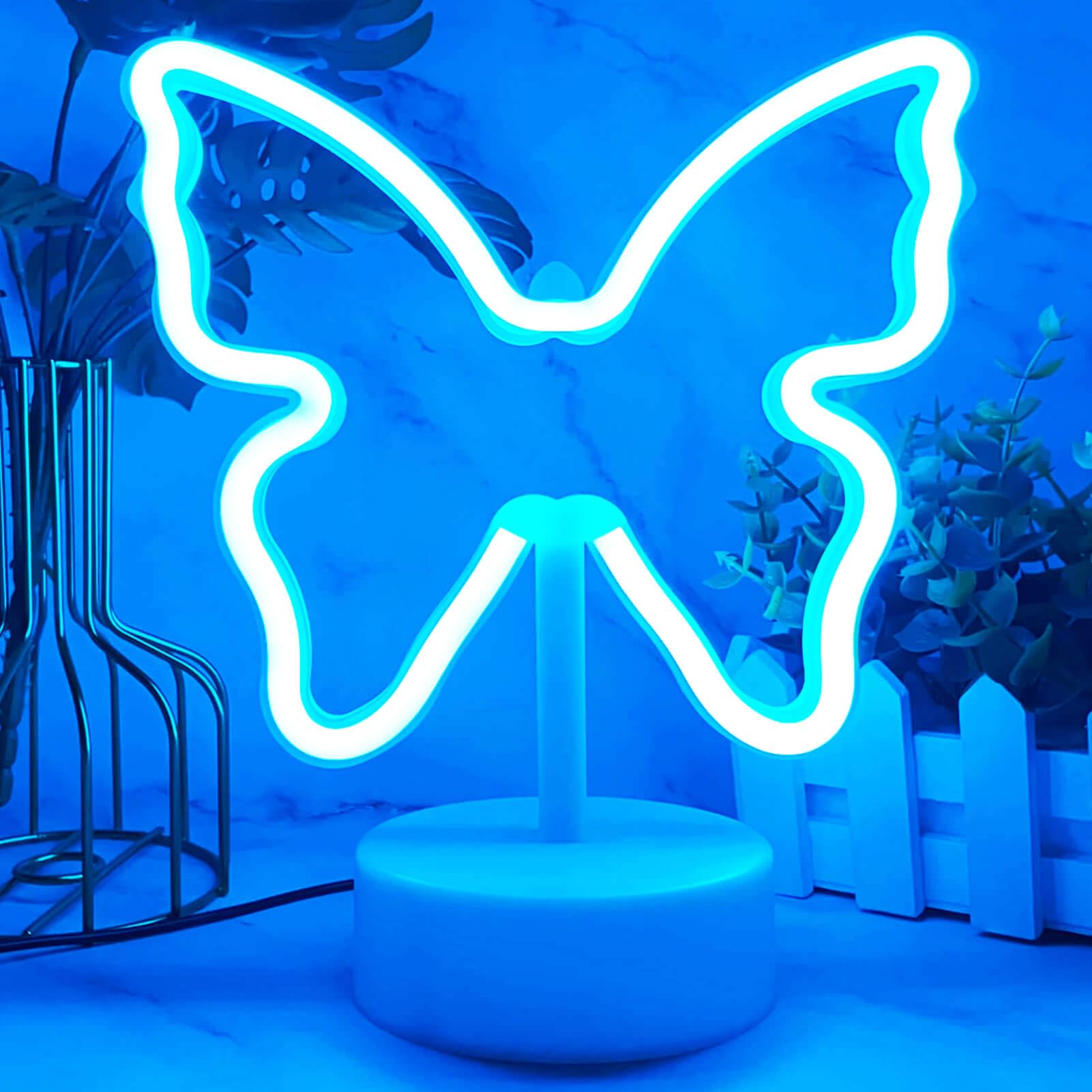 VIFULIN Led Butterfly Lights Ice Blue Butterfly Neon Sign, Table USB ...