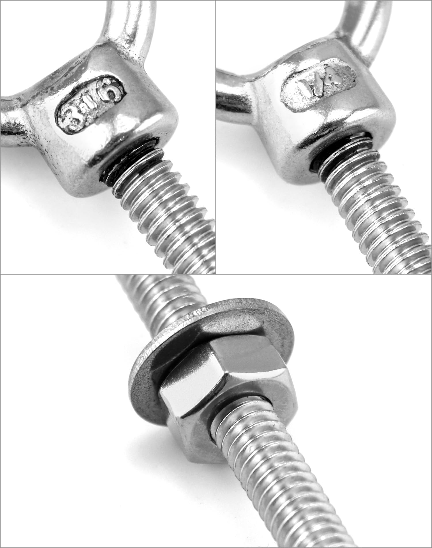 Snapklik.com : Threaded Eyebolts, 20 Pack 1/4" X 6" Long 304 Stainless ...