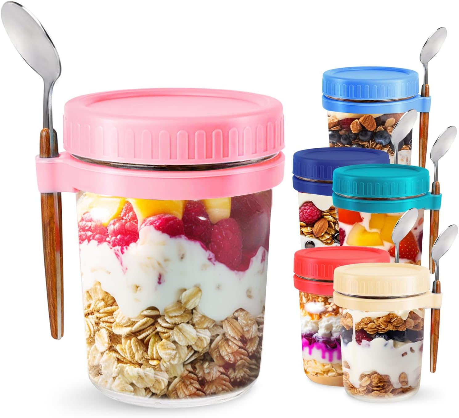 Amazon.com: 6 PACK Overnight Oats Containers with Lid and Spoon, 16oz ...