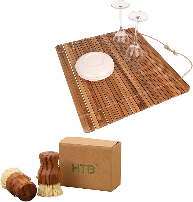 Amazon.com - HTB Teak Dish Drying Rack & Dish Scrub Brush