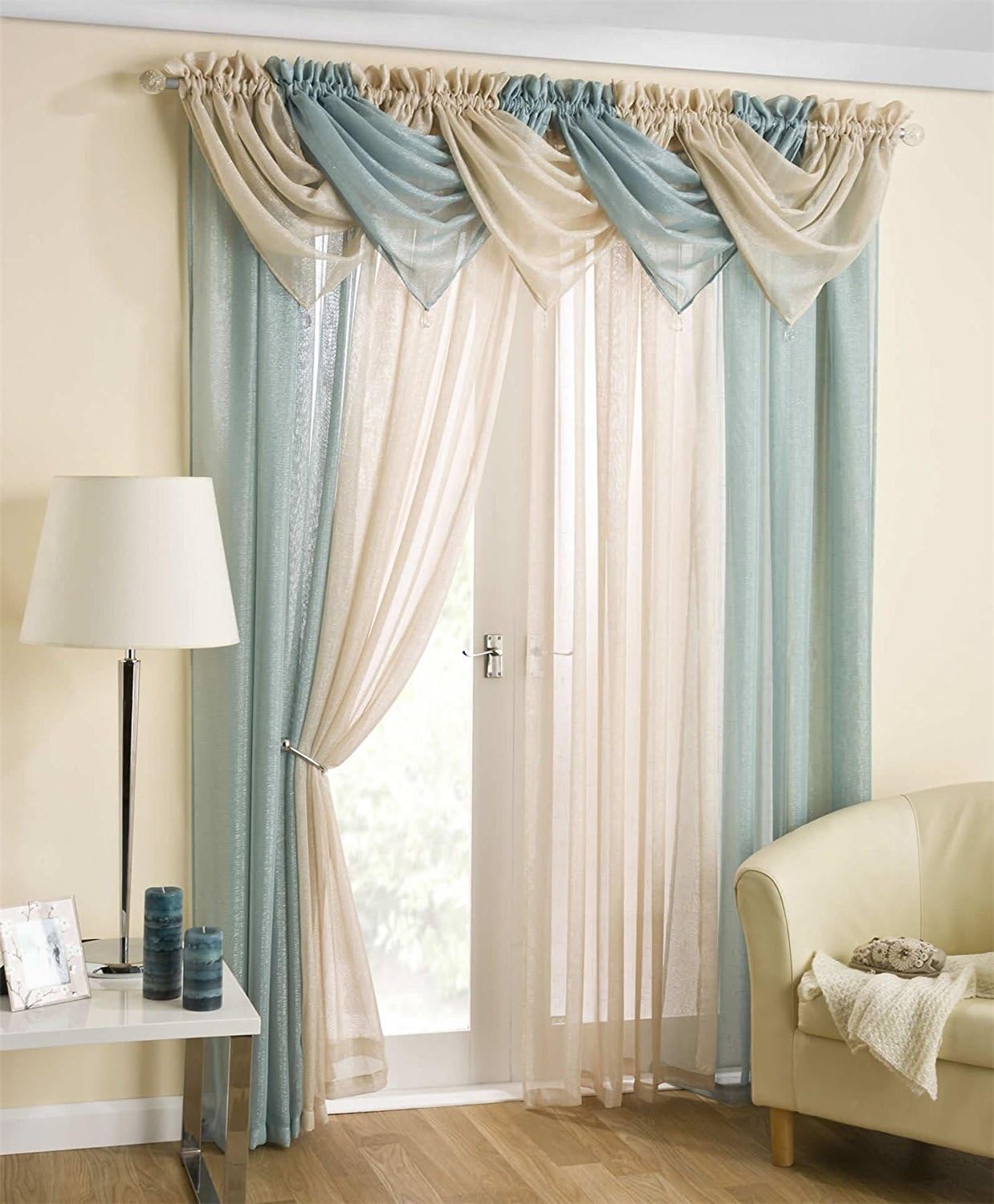 CASABLANCA PLAIN CREAM SWAG SPARKLE GLITTER BLING PELMET SWAG BEADED ...