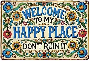 Amazon.com: Welcome to My Happy Place Floral Vintage Boho Metal Sign ...
