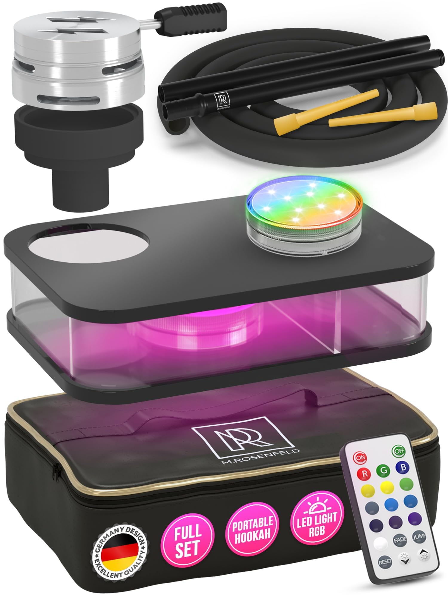 Amazon.com: M. ROSENFELD Black Hookah Set - Premium Travel Hookah ...