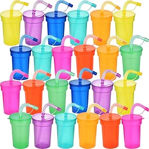 Amazon.com: Haundry 24 Pack Kids Party Cups with Lids and Straws, Colorful Plastic Sipper Party ...