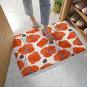 Amazon.com: Soft Shag Doormat Summer Orange Poppies Watercolor Flower ...