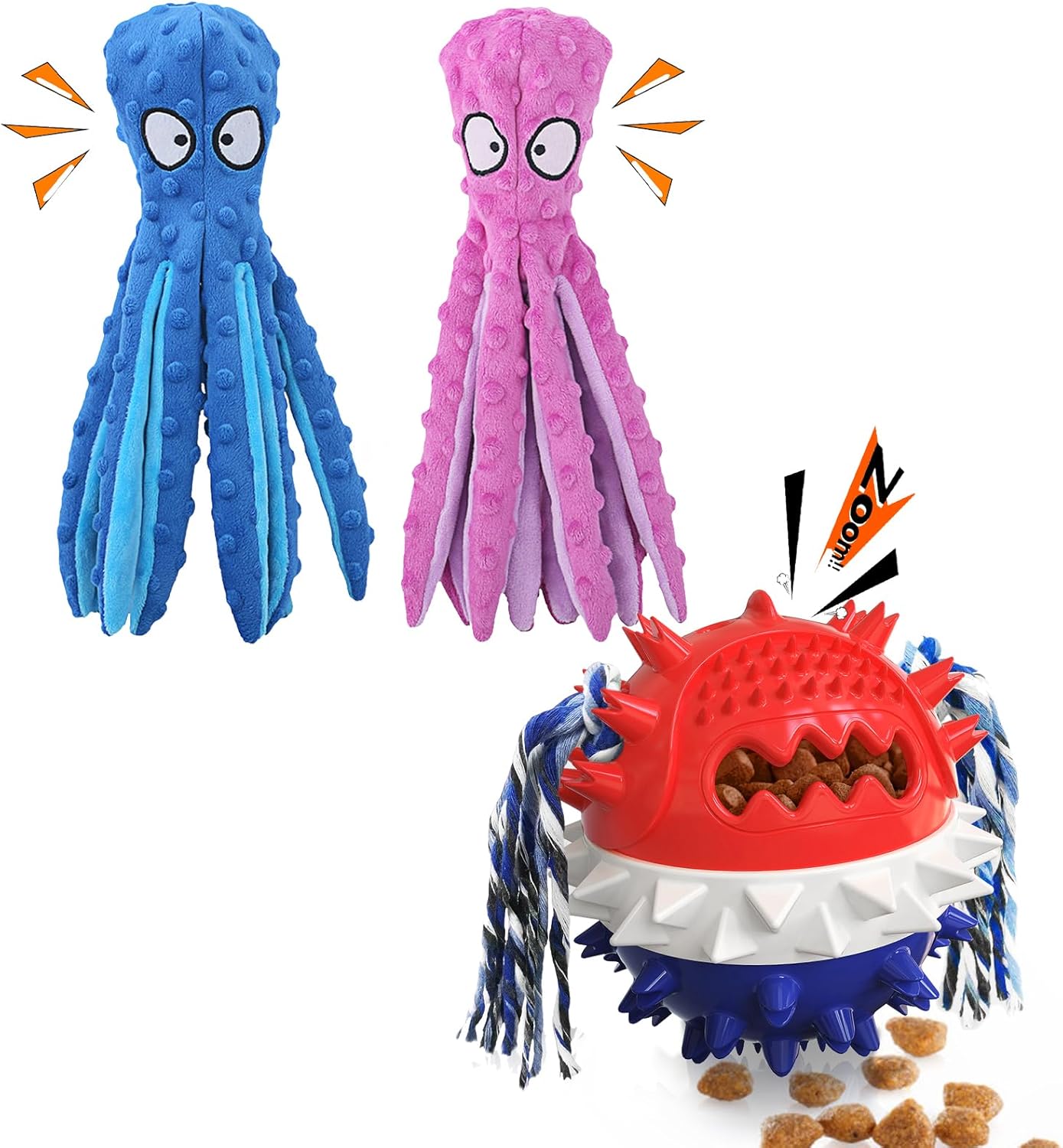 Amazon.com : HGB Octopus No Stuffing Dog Squeaky Toys Bundle with ...