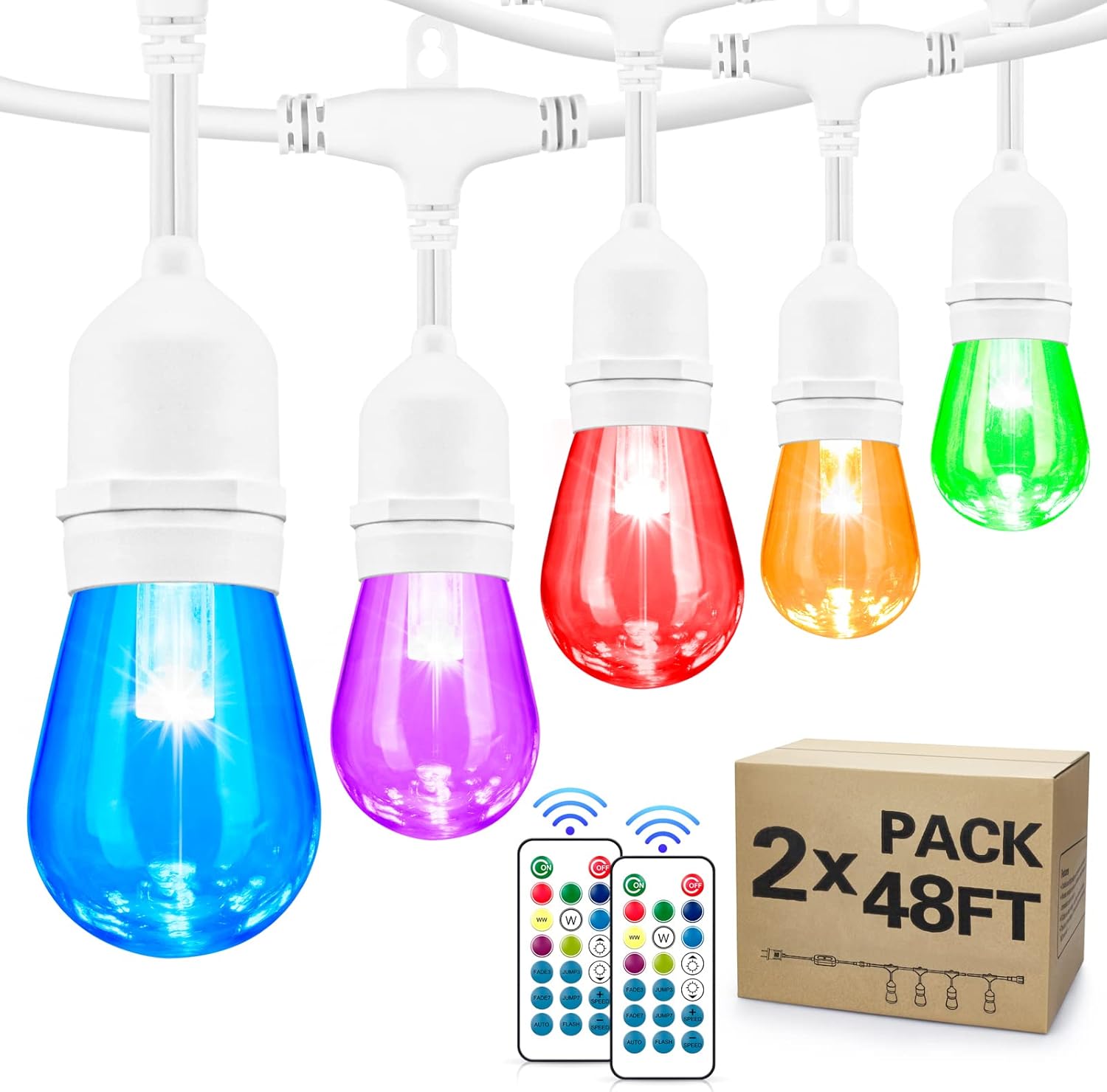 SHINE HAI 2-Pack 48FT Outdoor RGB LED String Lights, Classic ...
