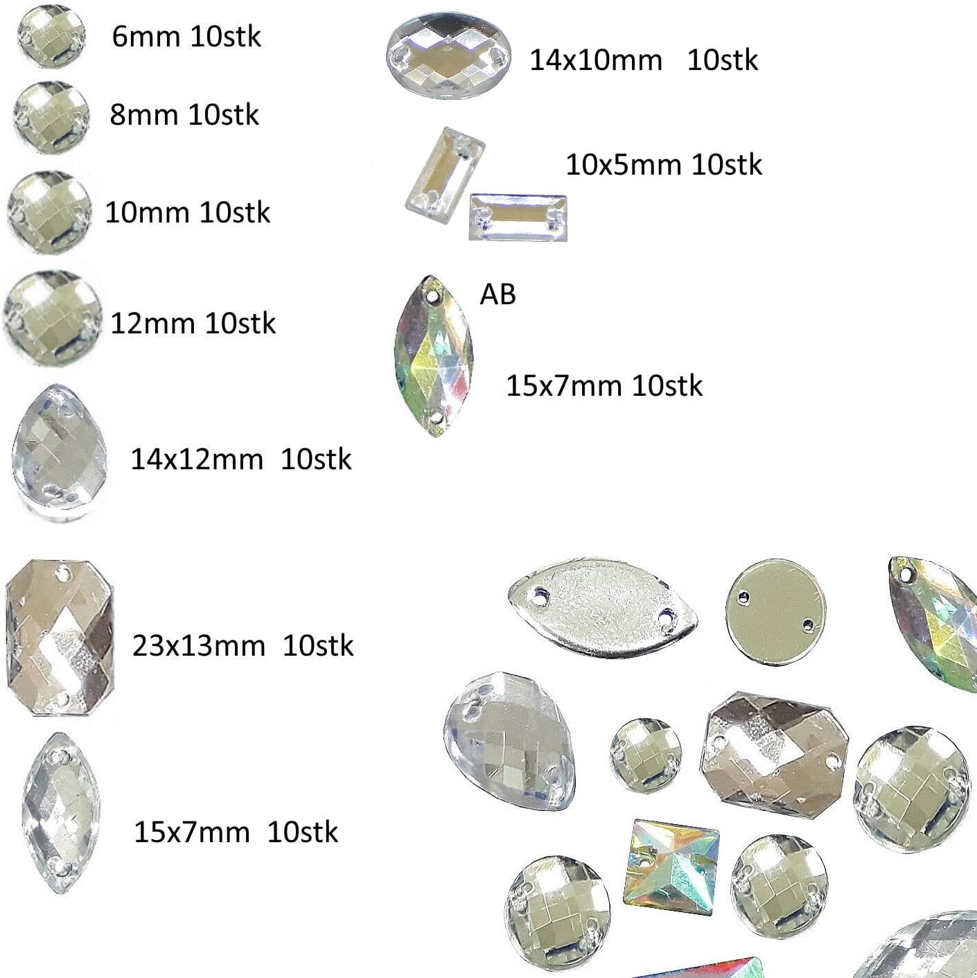 Perlin 100 Pieces Sew On Rhinestone Gems for Sewing 2 Holes Sewing ...
