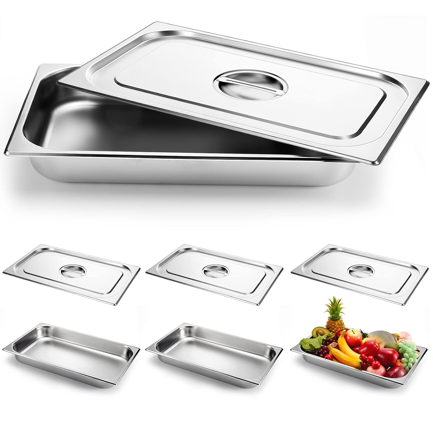 4 Pack Stainless Steel Hotel Pans with Lid Full Size 2.5 Inch Deep ...