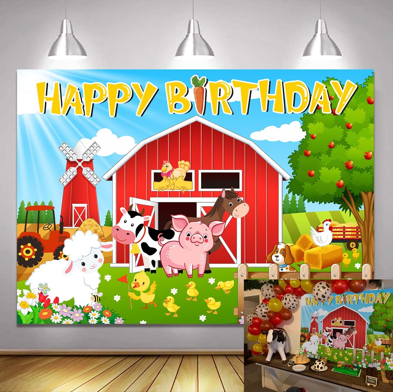 Amazon.com : Cartoon Farm Animals Photography Backdrop 7x5ft Red ...