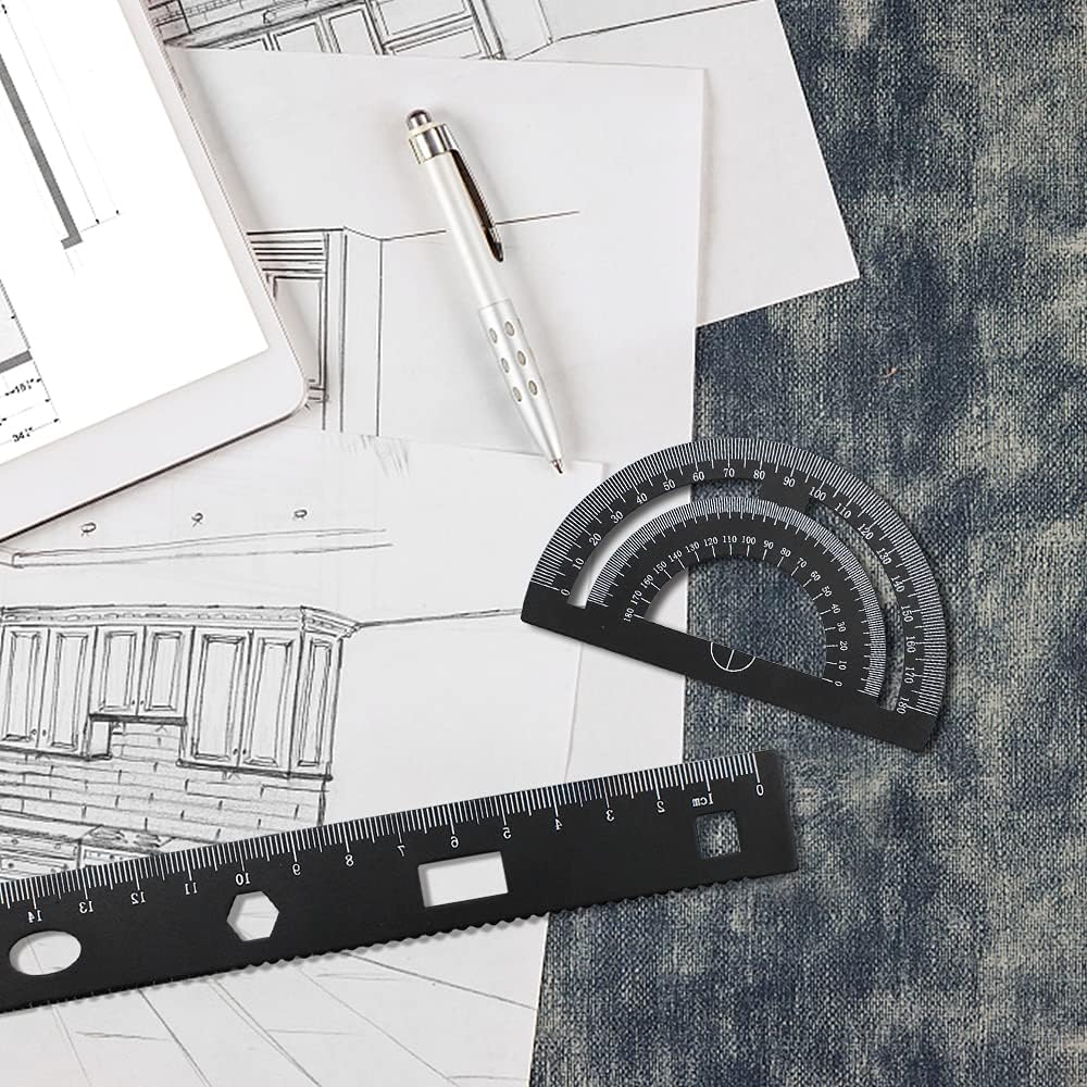 inodiref 4 Pieces Aluminum Alloy Ruler Set Math Ruler Geometry Tool Set ...