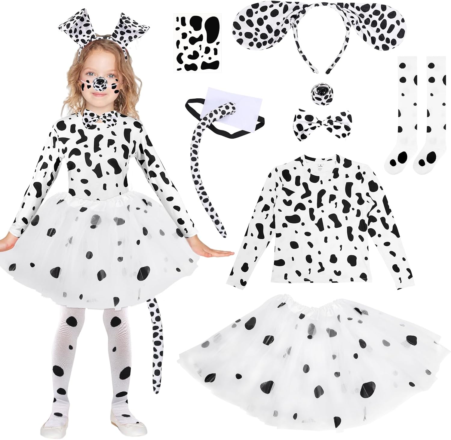 Amazon.com: VICAMB 8PCS Halloween Costume Kids Dalmatian Dog Costume ...