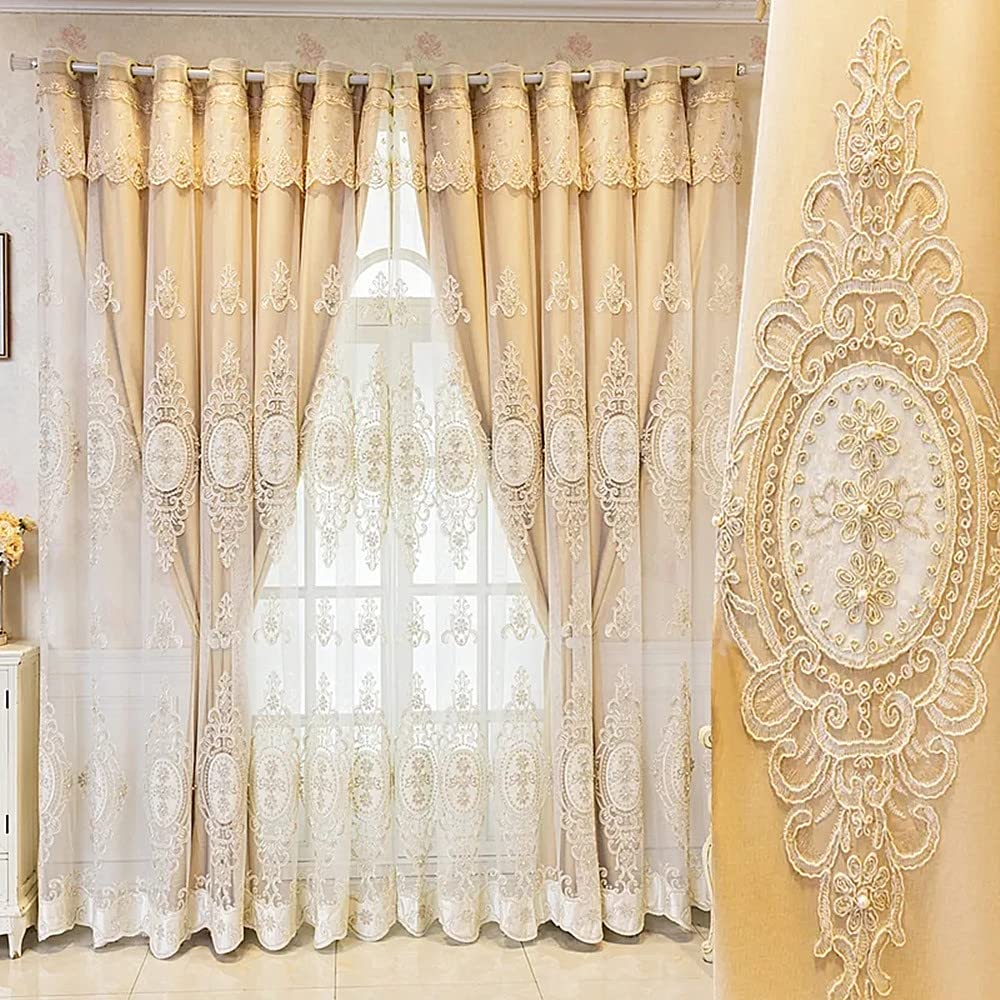 Amazon.com: Amidoudou 1 Pair European Double Layer Curtains with ...