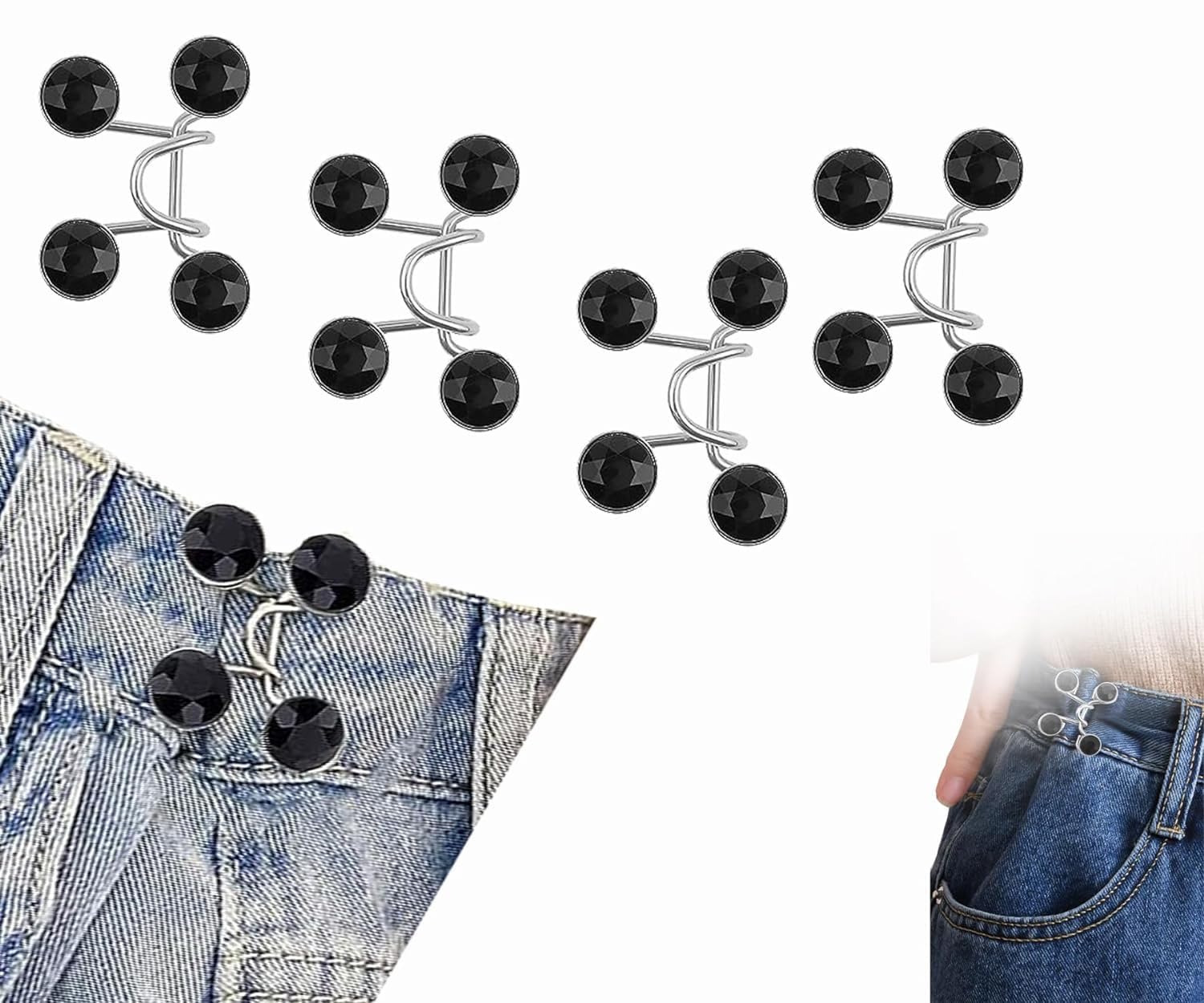 RUHIRA Black Diamond Pin,Jeans Adjustable Button pins Waist Buckle for ...