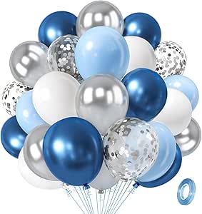 Amazon.com: Blue White Silver Balloons Set,50 Pcs 12 Inch Light Baby Metallic Blue Sliver ...