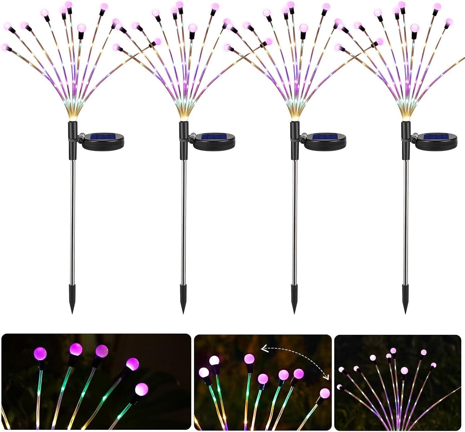 4 Stück 10 LED Solar-Gartenlicht, Solarleuchten für den Garten, Firefly ...