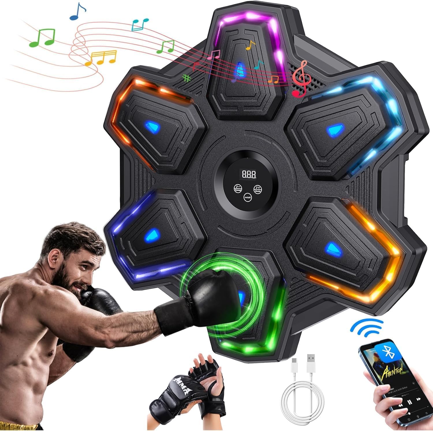 Music Boxing Machine with Boxing Gloves, Speed Adjustment, Smart ...