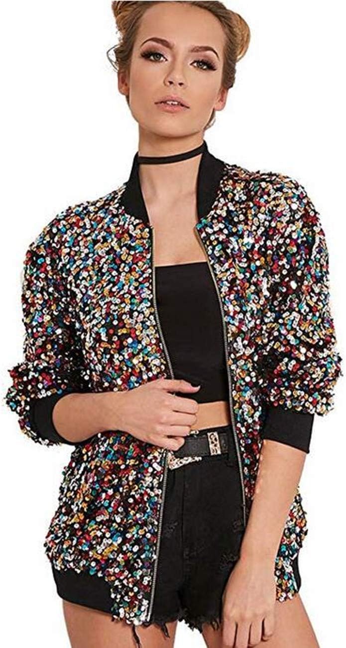 Womens Color Sequins Bomber Jacket Zipper Blazer Jacket (Asian 4XL=US ...