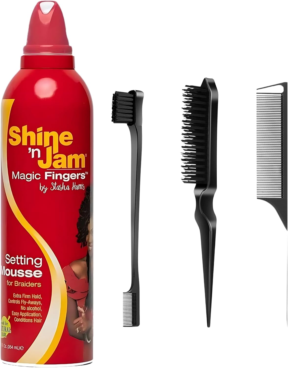 Hair Mousse for Braids & Slick Back Hair Brush Bundle - Ampro Shine 'N ...