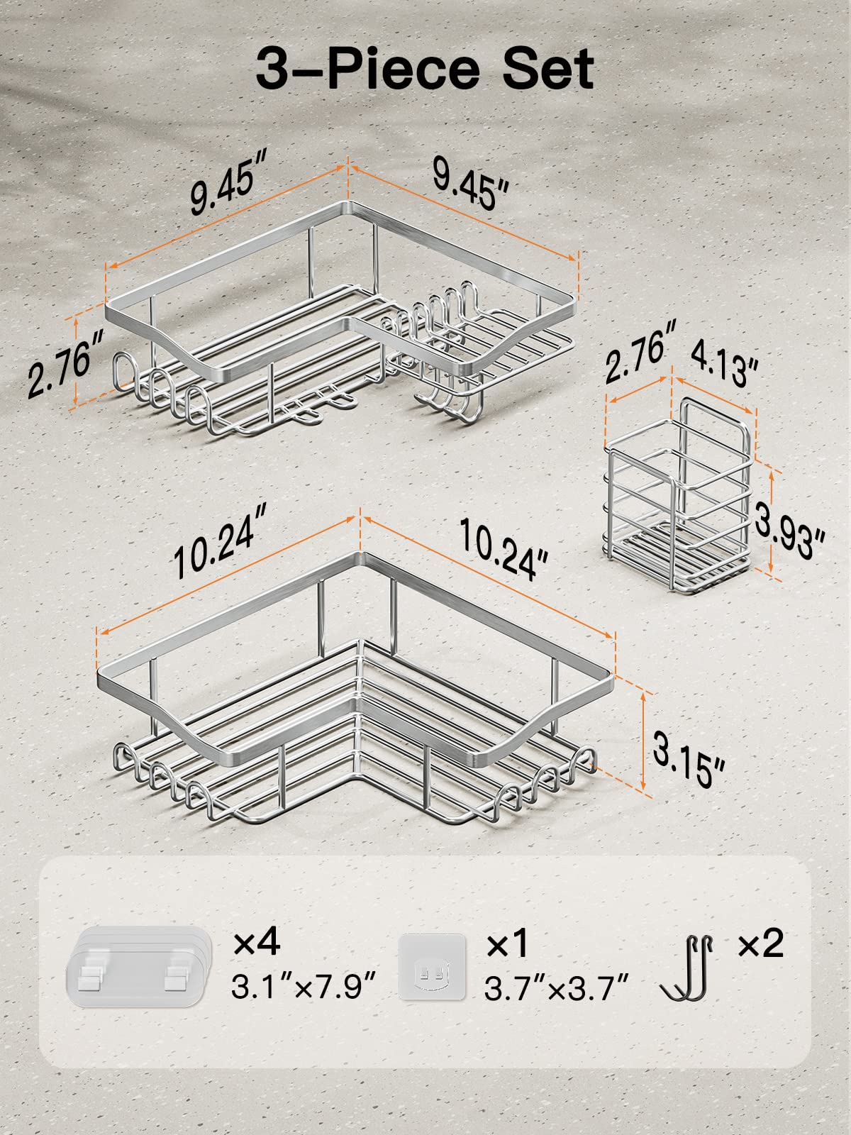 AMADA HOMEFURNISHING Shower Caddy Set, 3-Pack Corner Shower Caddy Set ...