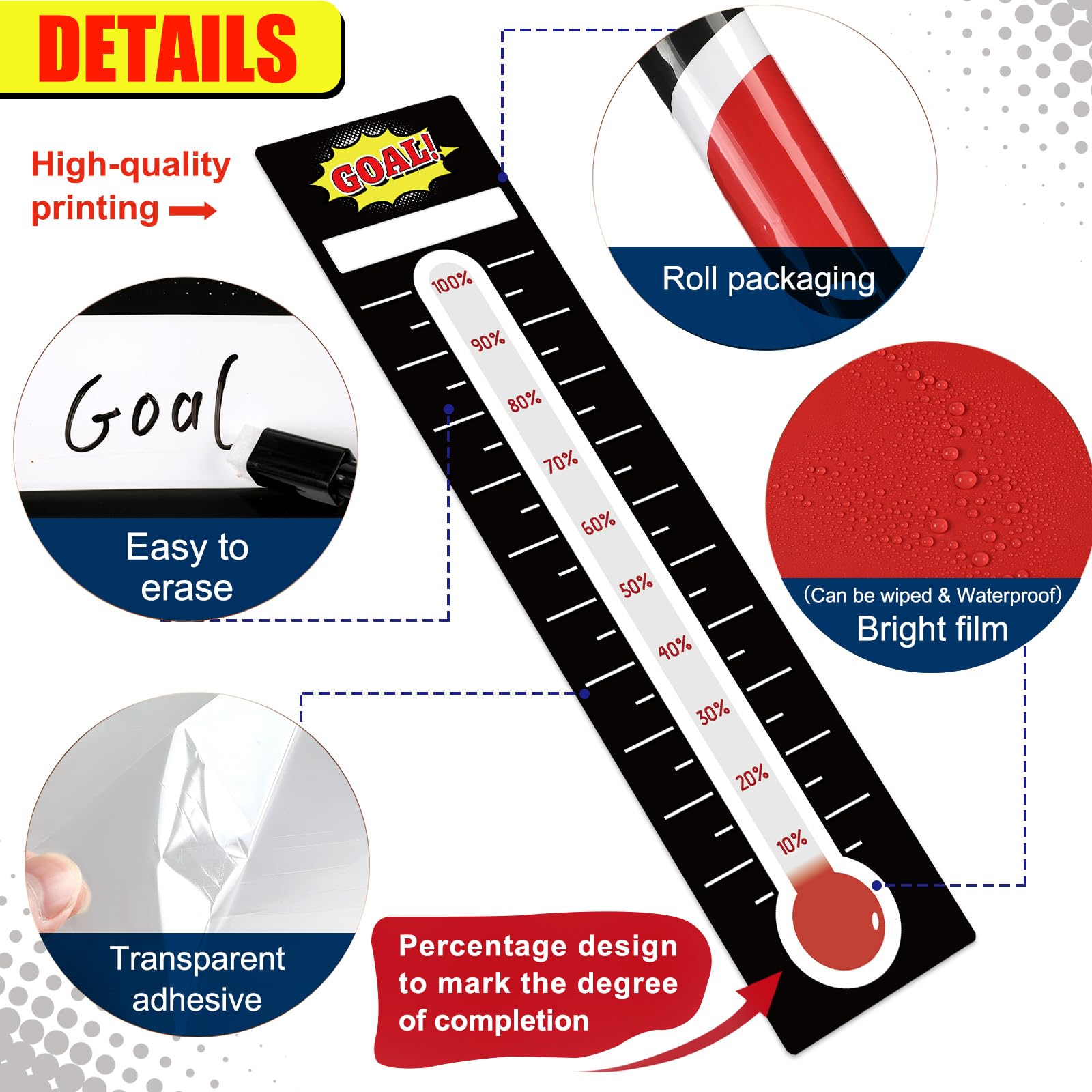 Snapklik.com : Gersoniel 3 Pcs Fundraising Thermometer Goal Charts 11" X 46.5" Dry Erase Goal ...