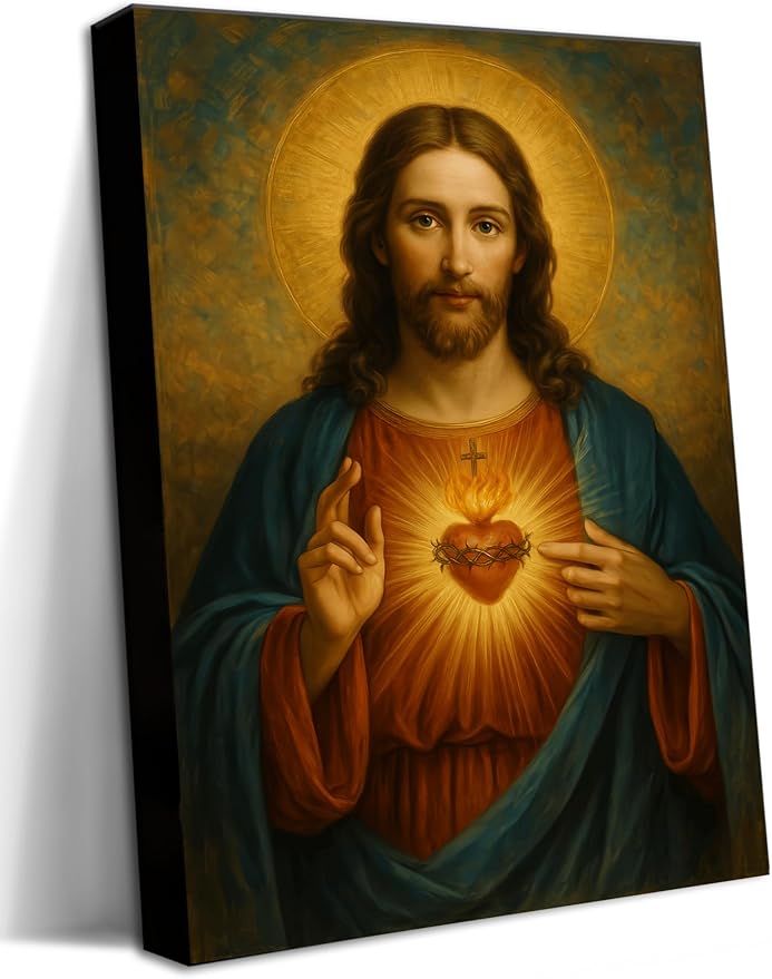 Amazon.com: Eysintum Sacred Heart of Jesus Wall Art Christian Canvas ...
