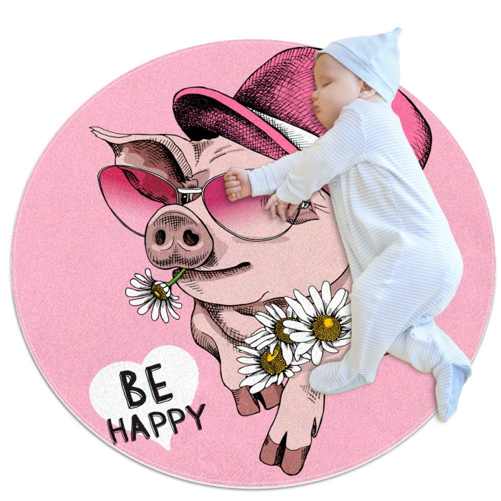 Amazon.com: Round Area Rug Pink Pig Top Hat Floor Mat Non-Slip Round ...