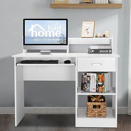 Amazon.com: Topeakmart Small White Computer Desk with Drawers and ...