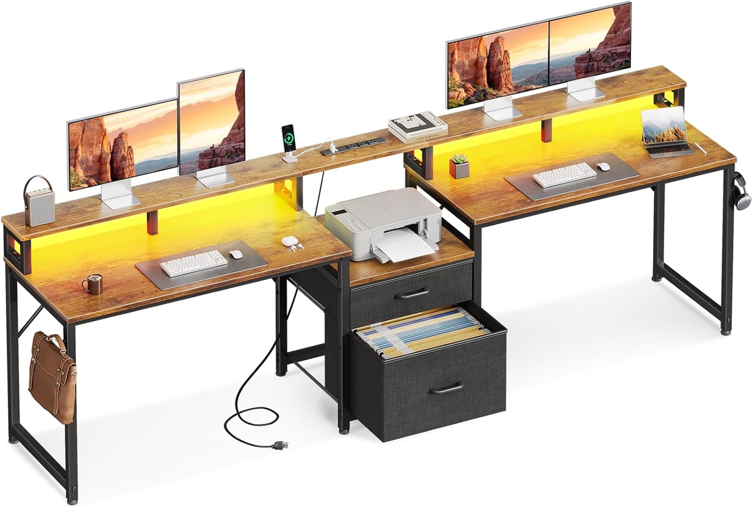 Amazon.com: Coleshome 98 Inch 2 Person Gaming Computer Desk with Fabric ...