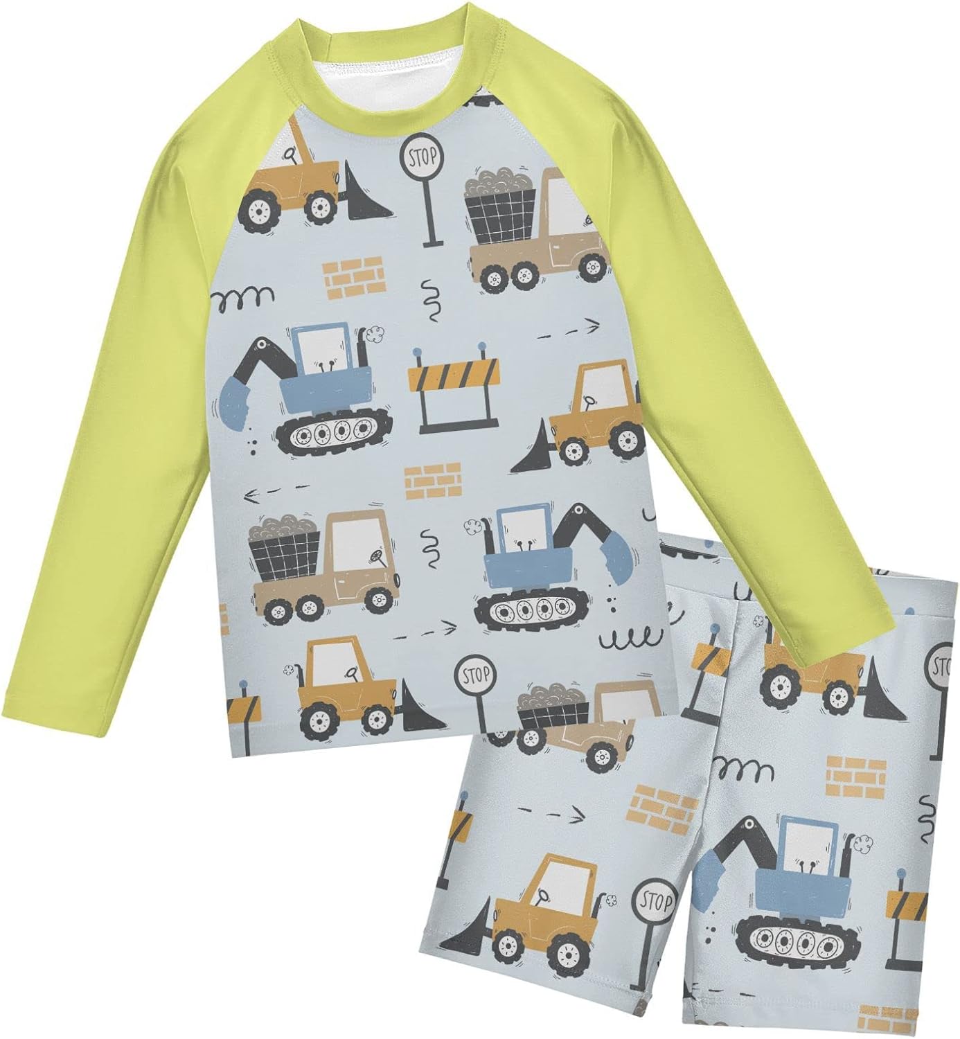 Amazon.com: Baby Boys Rash Guard Sets Construction Trucks Toddler Long ...