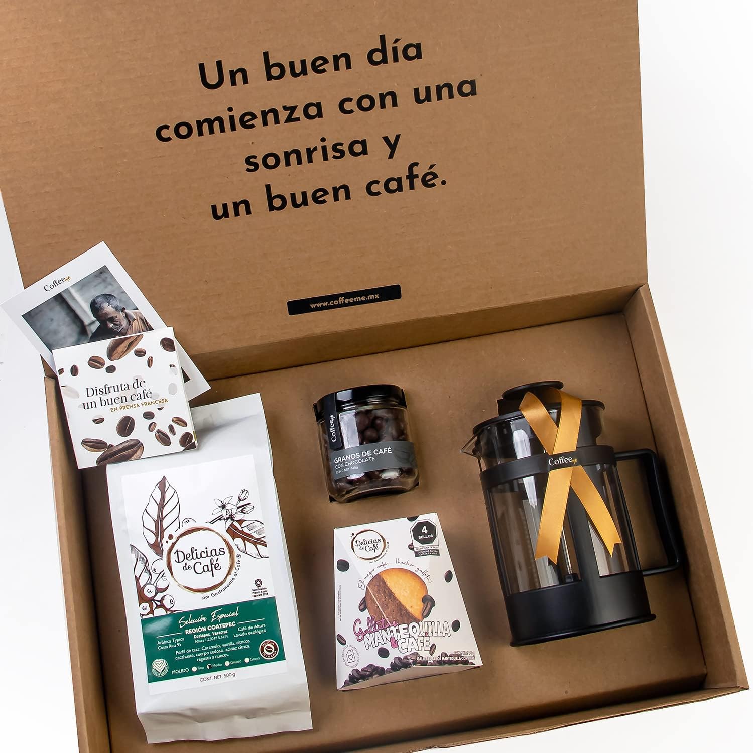 Kit de Regalo con café, galletas, snacks y cafetera prensa francesa ...