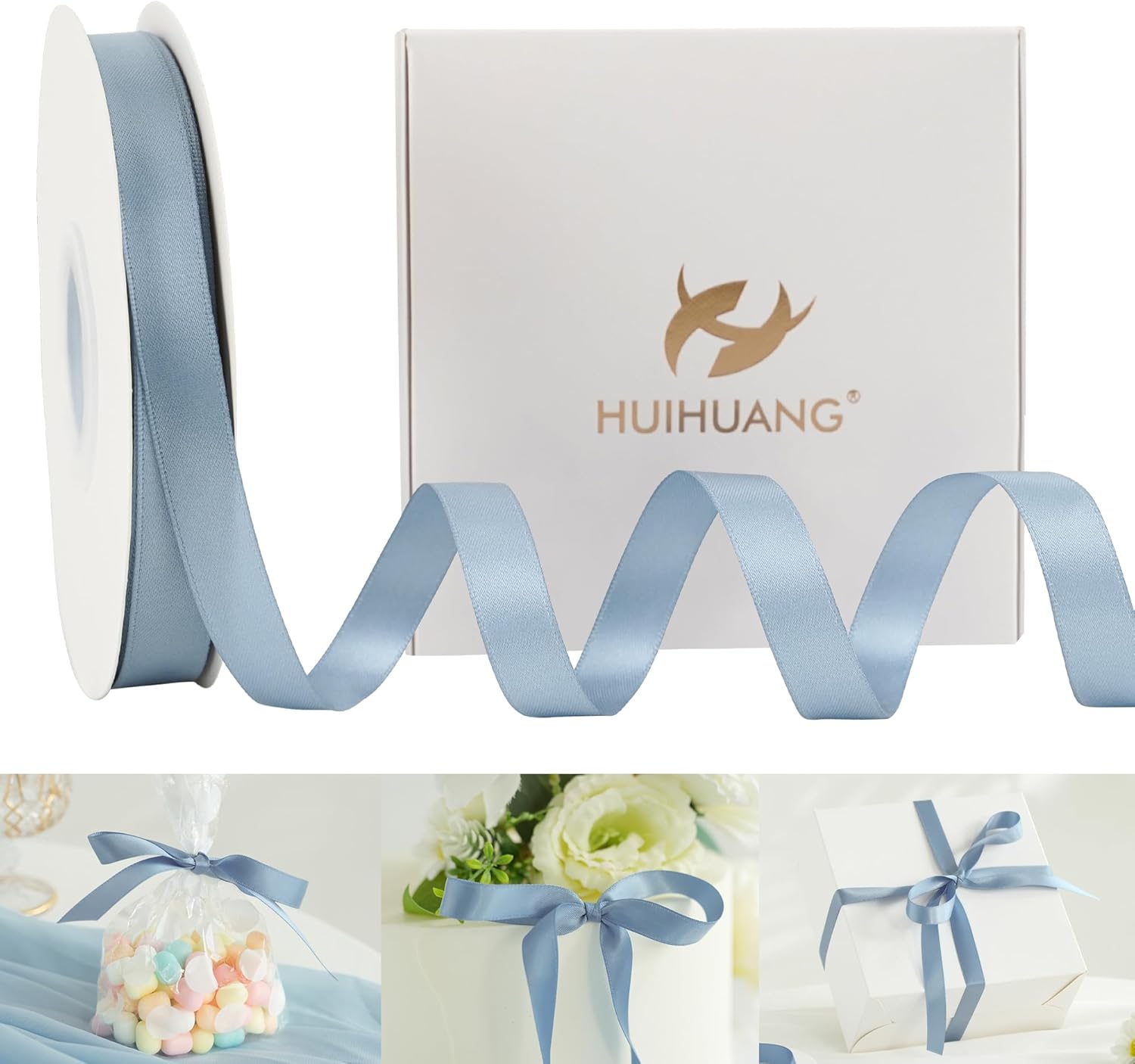 Amazon.com: HUIHUANG Dusty Blue Satin Ribbon 1/2 inch X 50 Yards ...