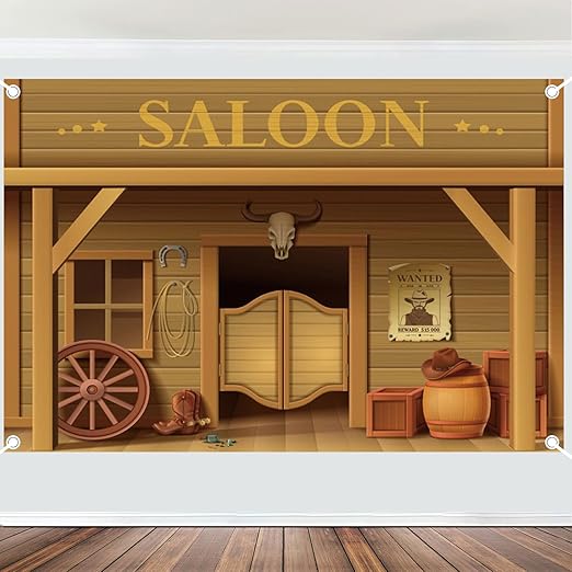 Amazon.com : Fabric 7x5ft Western Saloon Backdrop Cartoon Cowboy Bar ...