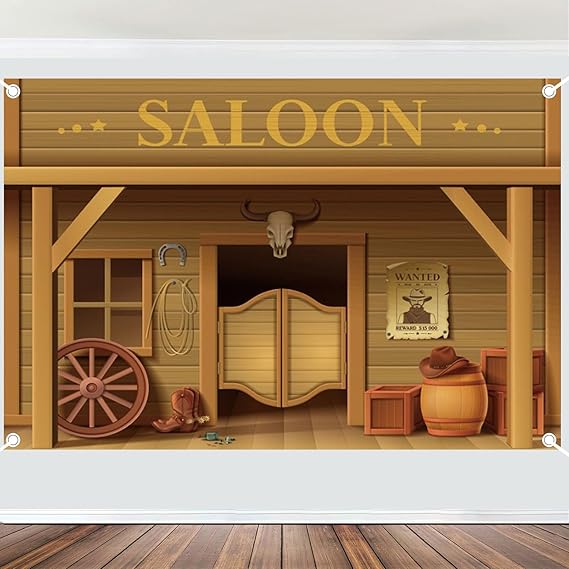 Amazon.com : Fabric 7x5ft Western Saloon Backdrop Cartoon Cowboy Bar ...