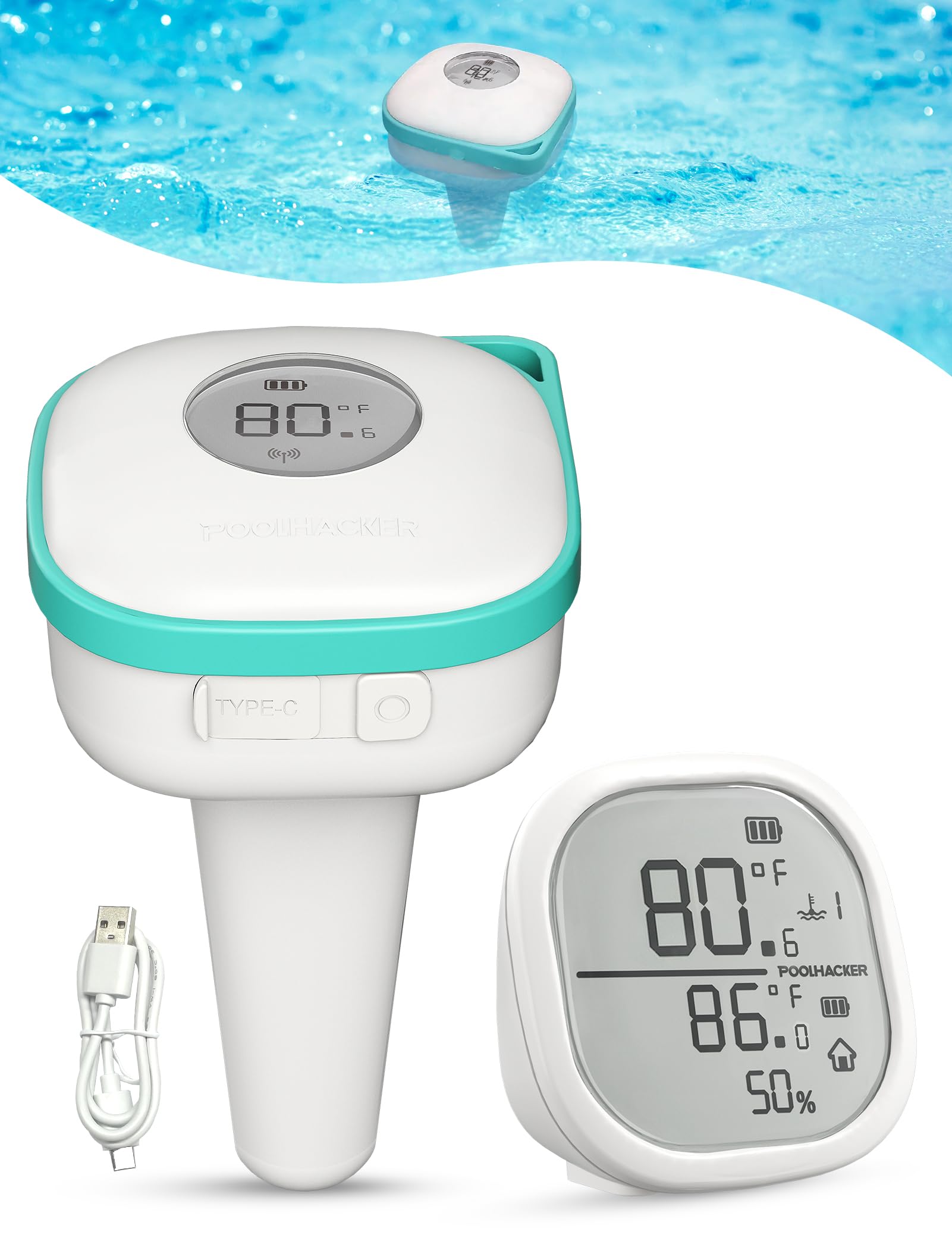 Amazon.com : POOLHACKER Rechargeable Pool Thermometer Wireless, Pool ...