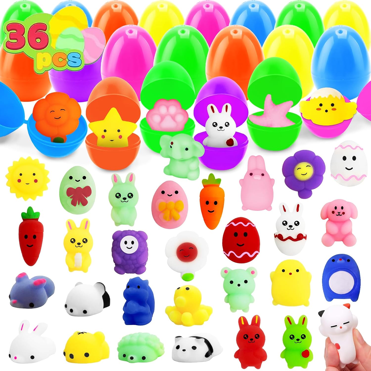 Amazon.com: 36 Pack Easter Eggs with Mochi Squishy Toys, Plastic Easter ...